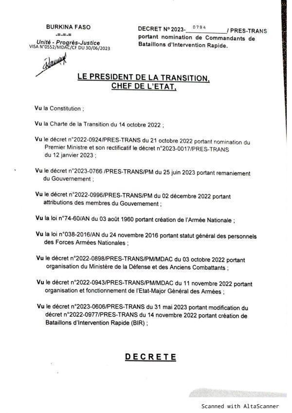 De nouveaux commandants de bataillons d'intervention rapide nommés - Burkina Faso
