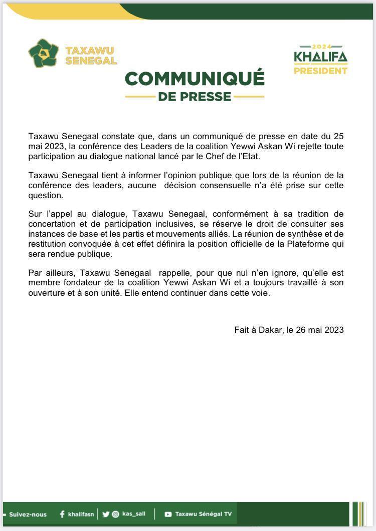 Dialogue national : Taxawu Senegaal prend le contre-pied de Yewwi - Senegal Dialogue national : Taxawu Senegaal prend le contre-pied de Yewwi - Senegal